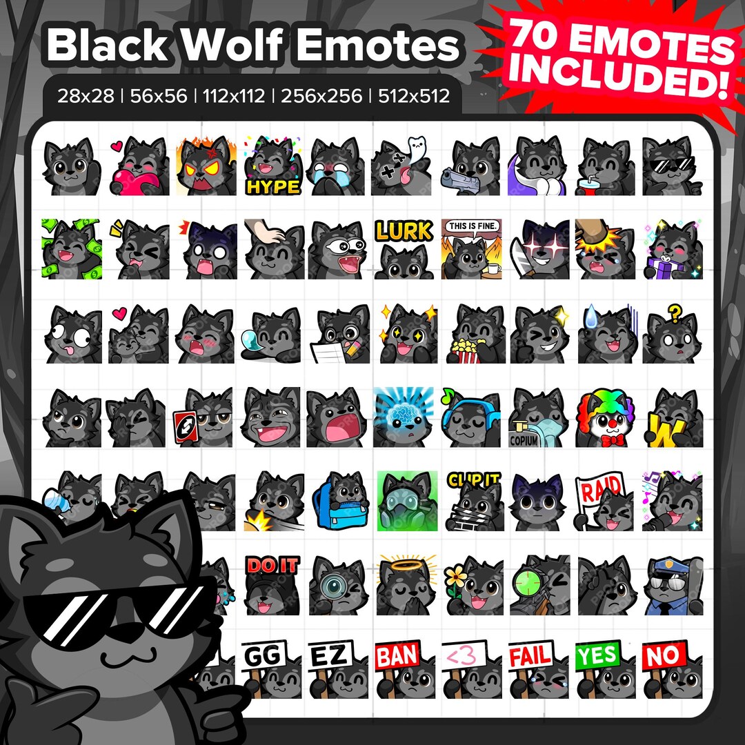 Black Wolf Emotes Mega Bundle | Cute Black Wolf Stream Emotes for ...