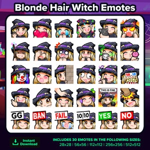 Blonde Hair Witch Twitch Emotes MEGA Bundle for Streaming, Youtube ...