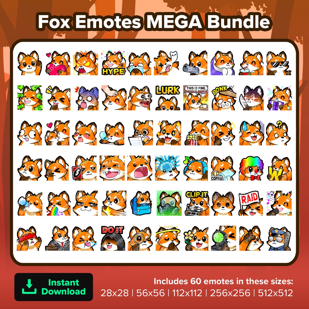 Fox Twitch Emotes MEGA Bundle for Streaming, Youtube Emotes, Discord ...