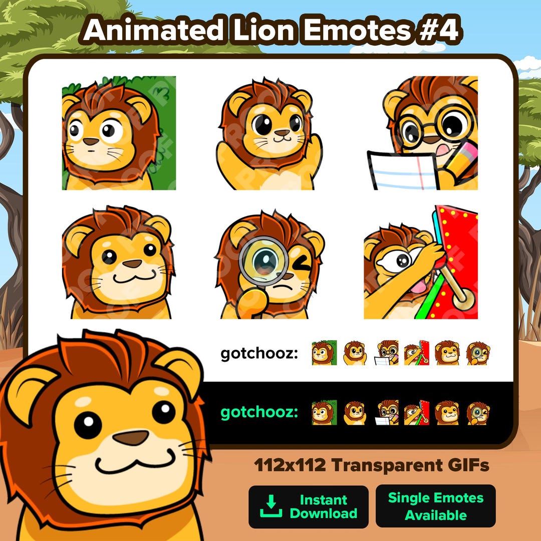 Animated Lion Twitch Emotes Hiding Bush Clapping Notes POP SUS ...