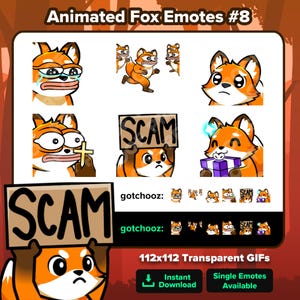 Animated Fox Twitch Emotes Why, Scatter, Bonk, Cross, Scam, Gifted Sub ...