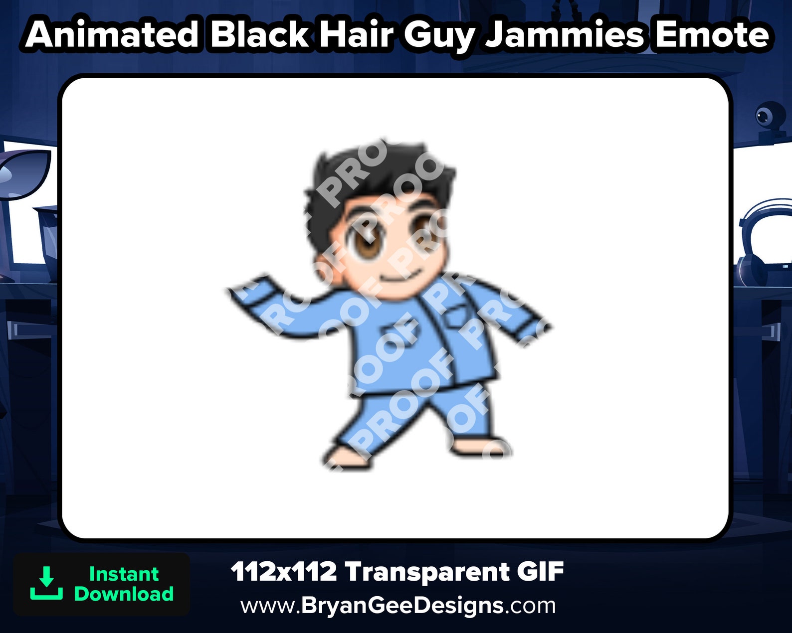Animated Black Hair Guy Jammies Dancing Emote for Twitch, Animated ...