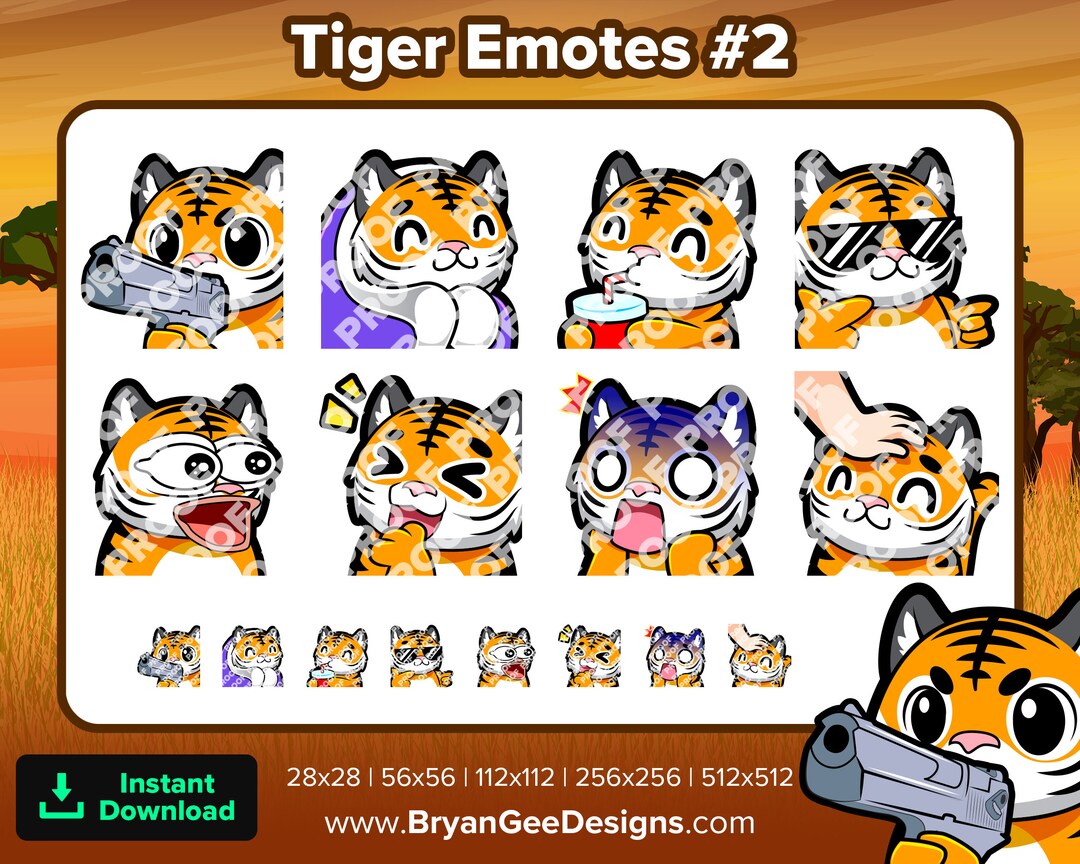 Tiger Twitch Emotes Gun Cozy SIP Cool POG LUL Scared Head Pat - Etsy Canada