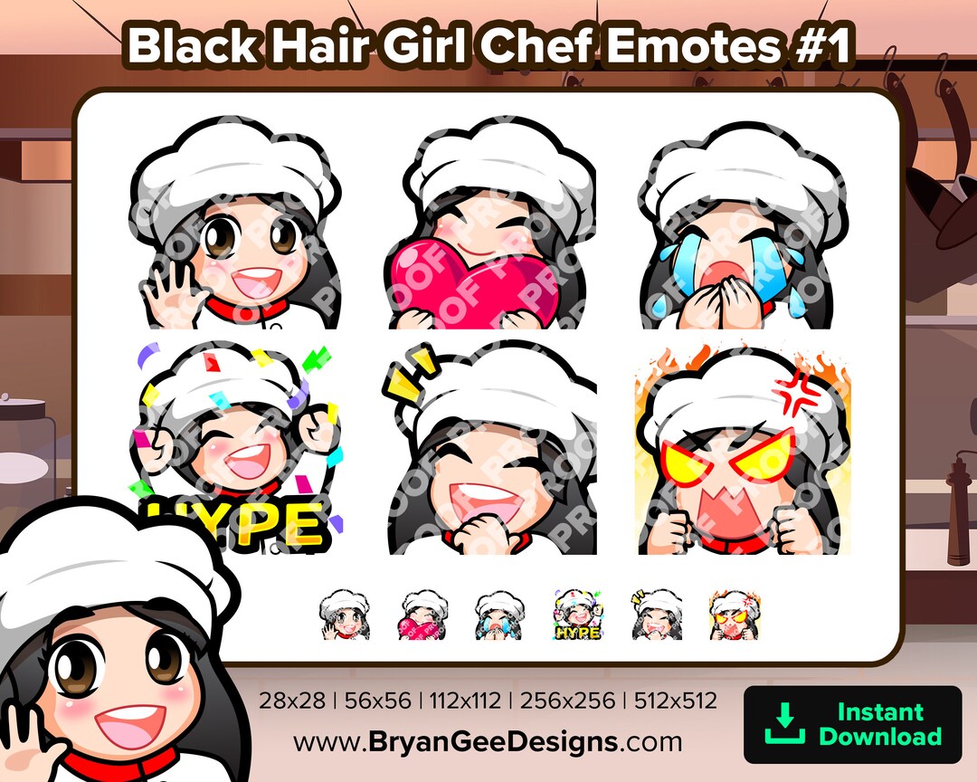 Girl Chef Baker Twitch Emotes Wave Hi Love Heart Sad Cry Hype Laughing ...