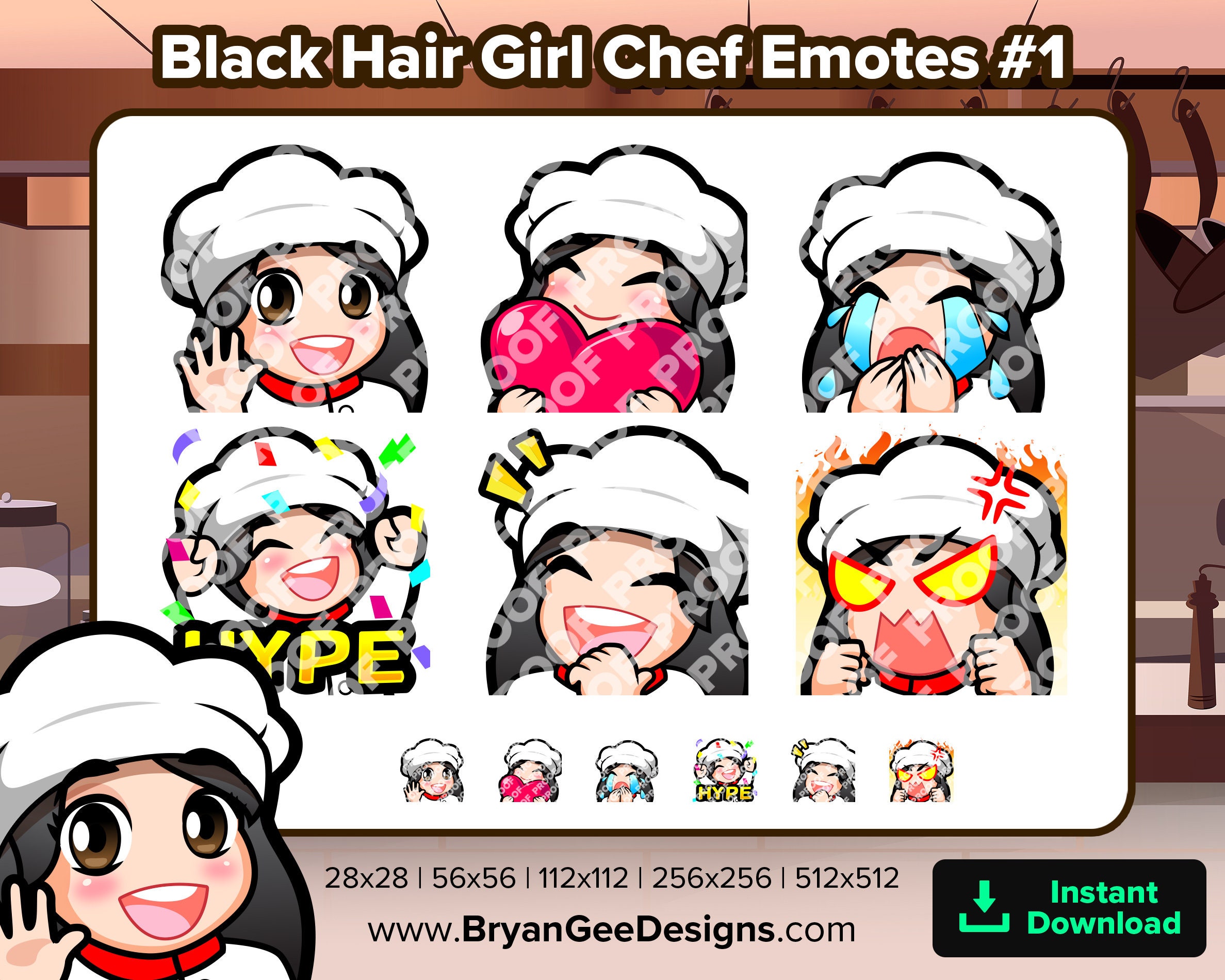 Girl Chef Baker Twitch Emotes Wave Hi Love Heart Sad Cry Hype - Etsy