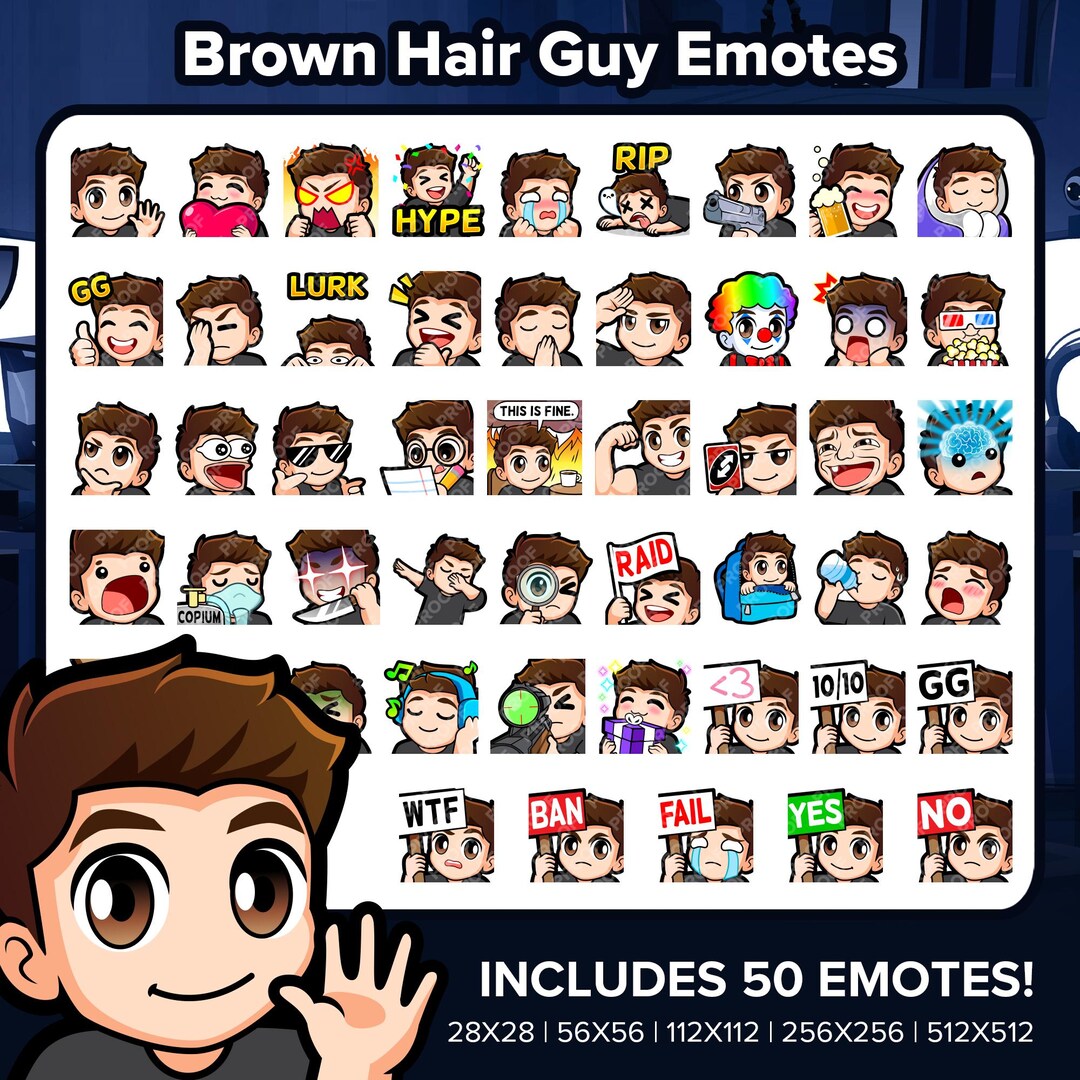 Brown Hair Guy Twitch Emotes MEGA Bundle for Streaming, Youtube Emotes ...