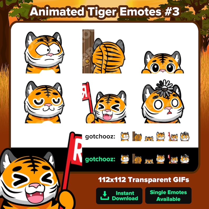 Animated Tiger Emotes Pack #3 | Booba, Leave, Lurk, Nodders, Raid ...
