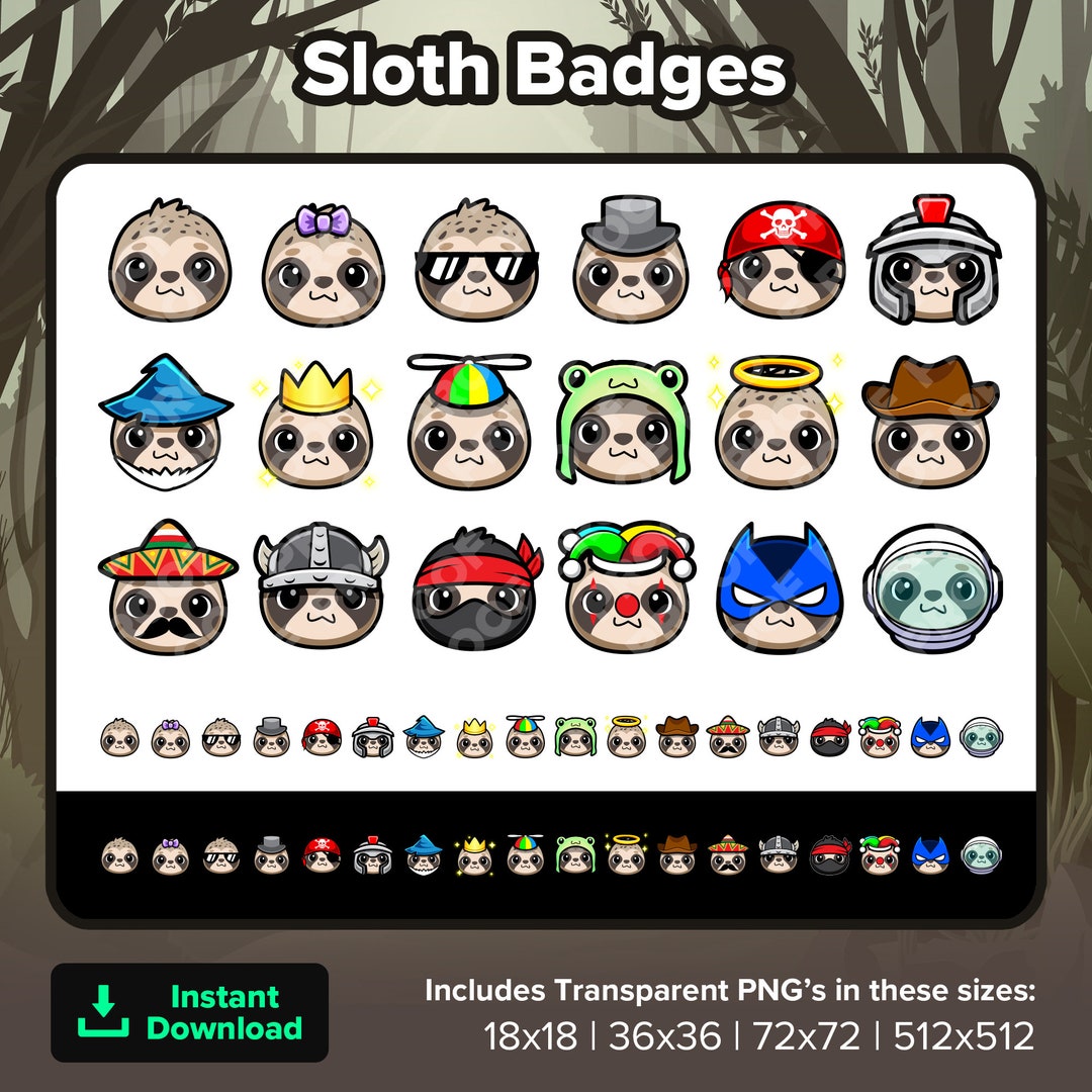 Sloth Twitch Badges Bit Badges Channel Points Discord Badges Youtube ...