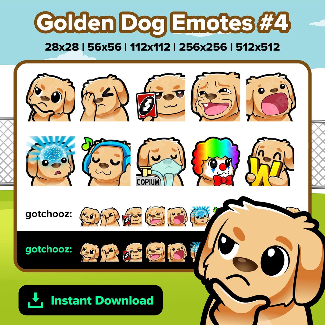 Golden Dog Twitch Emotes Facepalm Thinking Uno Reverse KEKW Gasp Big ...