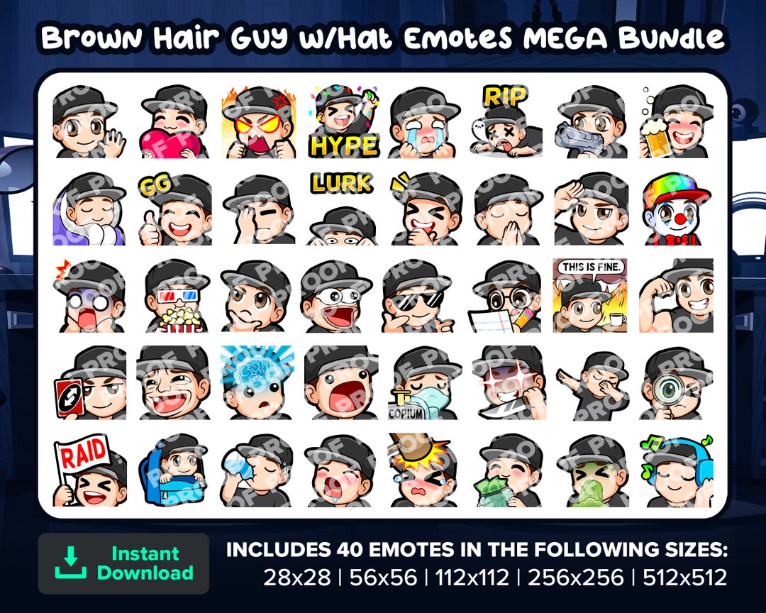 Brown Hair Guy With Hat Twitch Emotes MEGA Bundle for Streaming Youtube ...