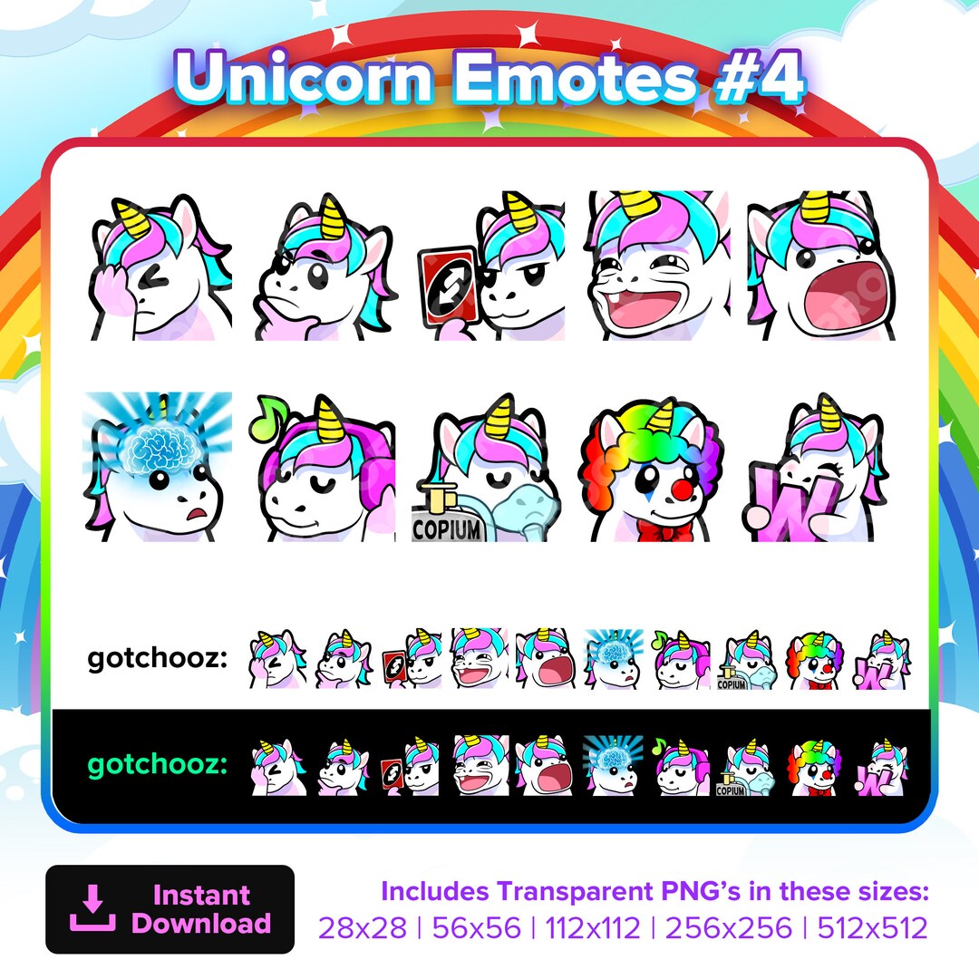 Unicorn Twitch Emotes Facepalm Thinking Uno Reverse KEKW Gasp Big Brain ...