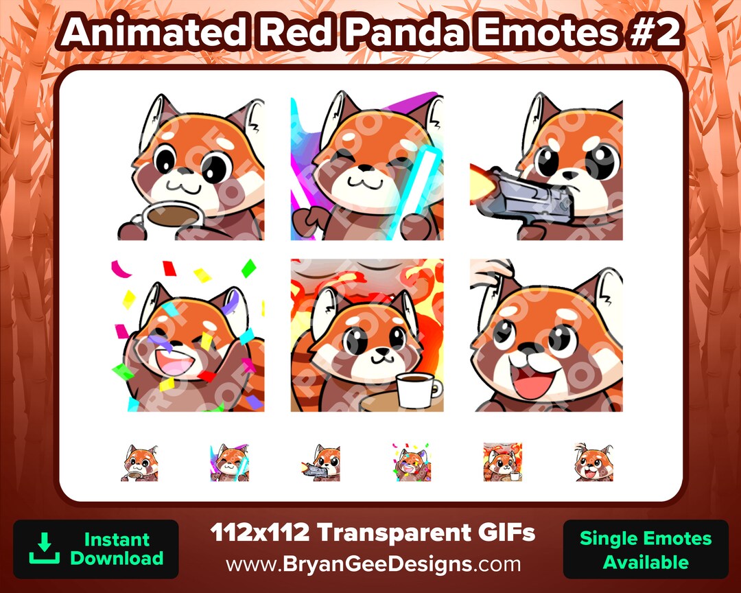 Animated Red Panda Twitch Emotes Sip Rave Dance Gun Hype Party This is ...