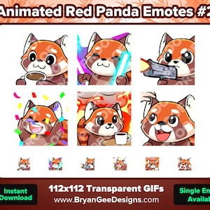 Animated Red Panda Twitch Emotes Sip Rave Dance Gun Hype Party This is ...