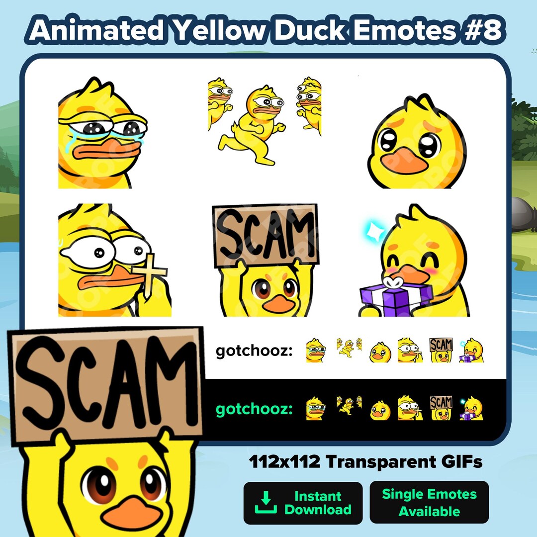 Animated Yellow Duck Emotes Pack #8 | Sadge, Scatter, Bonk, Prayge ...
