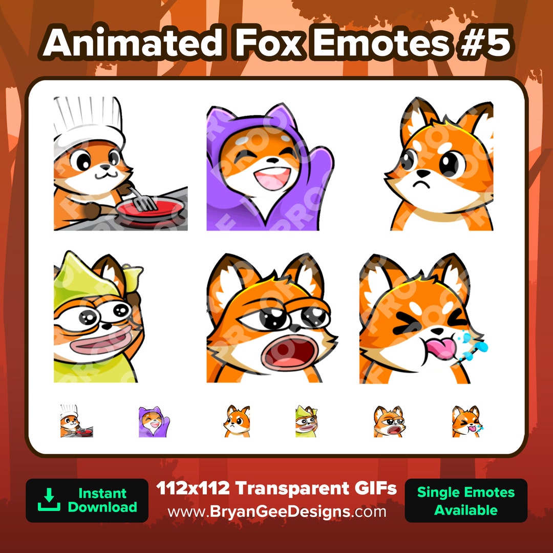 Animated Fox Twitch Emotes Let Them Cook, Blankie, Salute, Dinkdonk ...