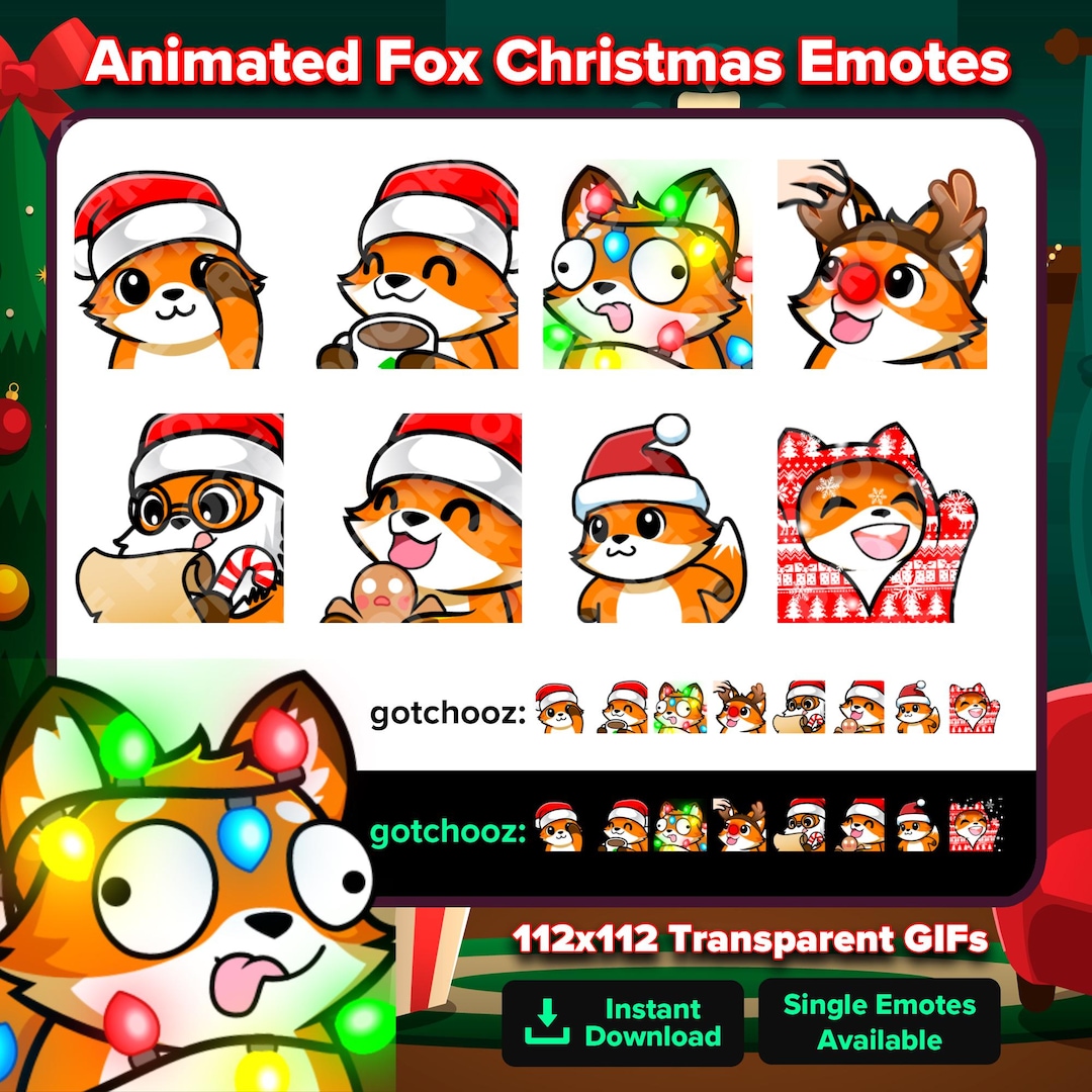 Animated Christmas Fox Emotes – Cute Holiday Twitch Discord Youtube ...