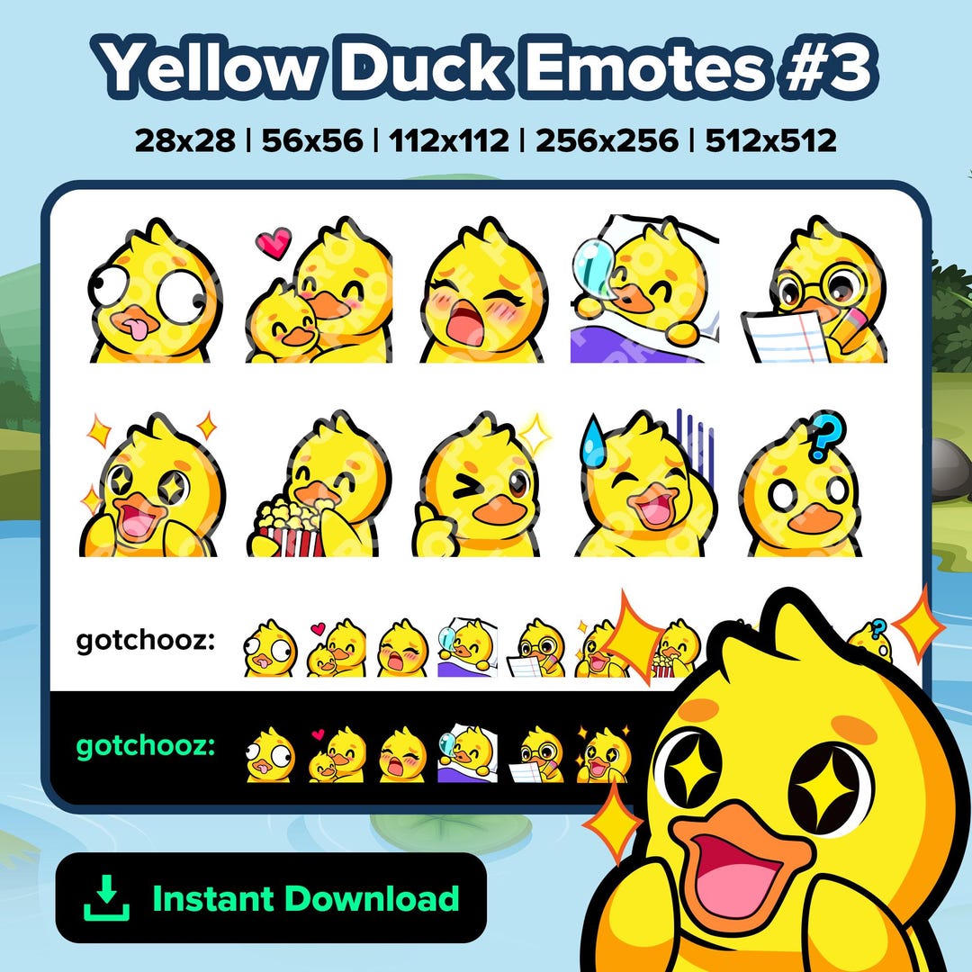 Yellow Duck Twitch Emotes Derp Hug Gasm Sleep Notes Study Wow Popcorn ...