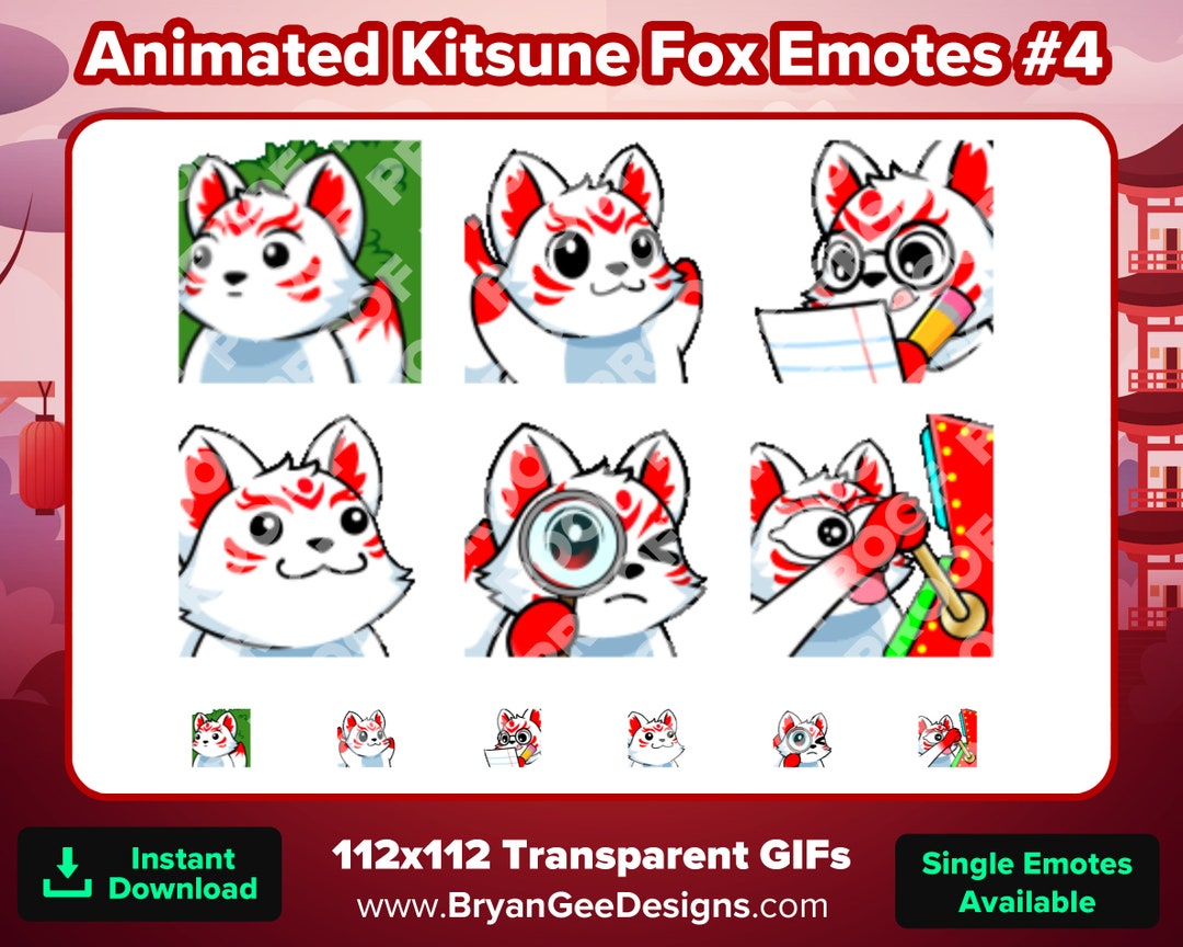 Animated Kitsune Fox Twitch Emotes Hiding Bush, Clapping, Notes, POP ...