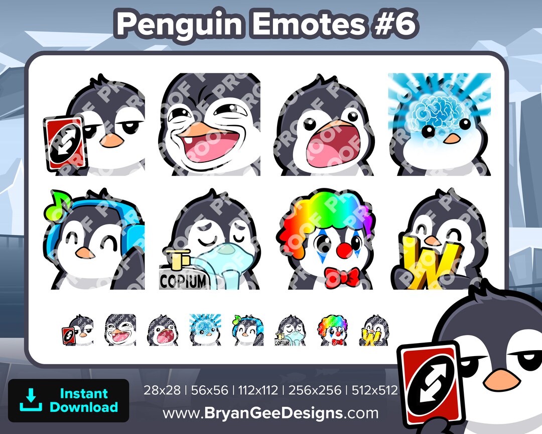 Penguin Twitch Emotes Uno Reverse KEKW Gasp Big Brain Music Copium ...