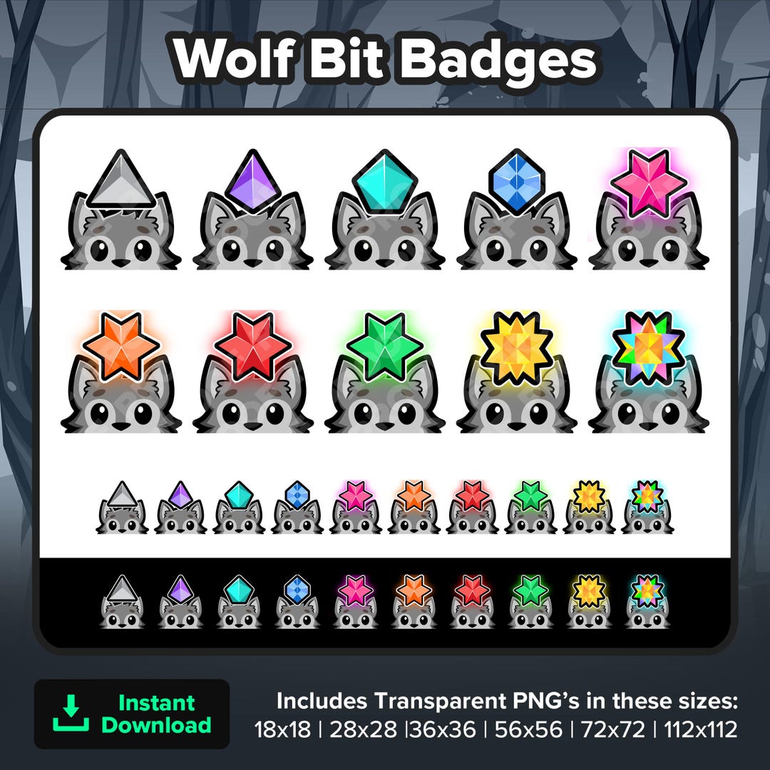 Wolf Bit Badges | Twitch Bits Badges | Bits | Cute Wolf | Wolf Emotes ...