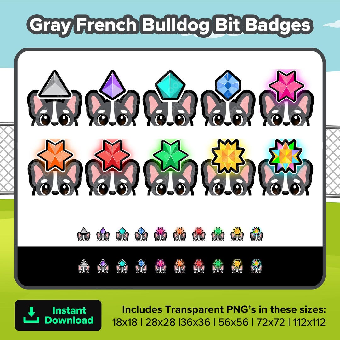 Gray French Bulldog Bit Badges – Cute Frenchie Dog Twitch Sub & Bits ...