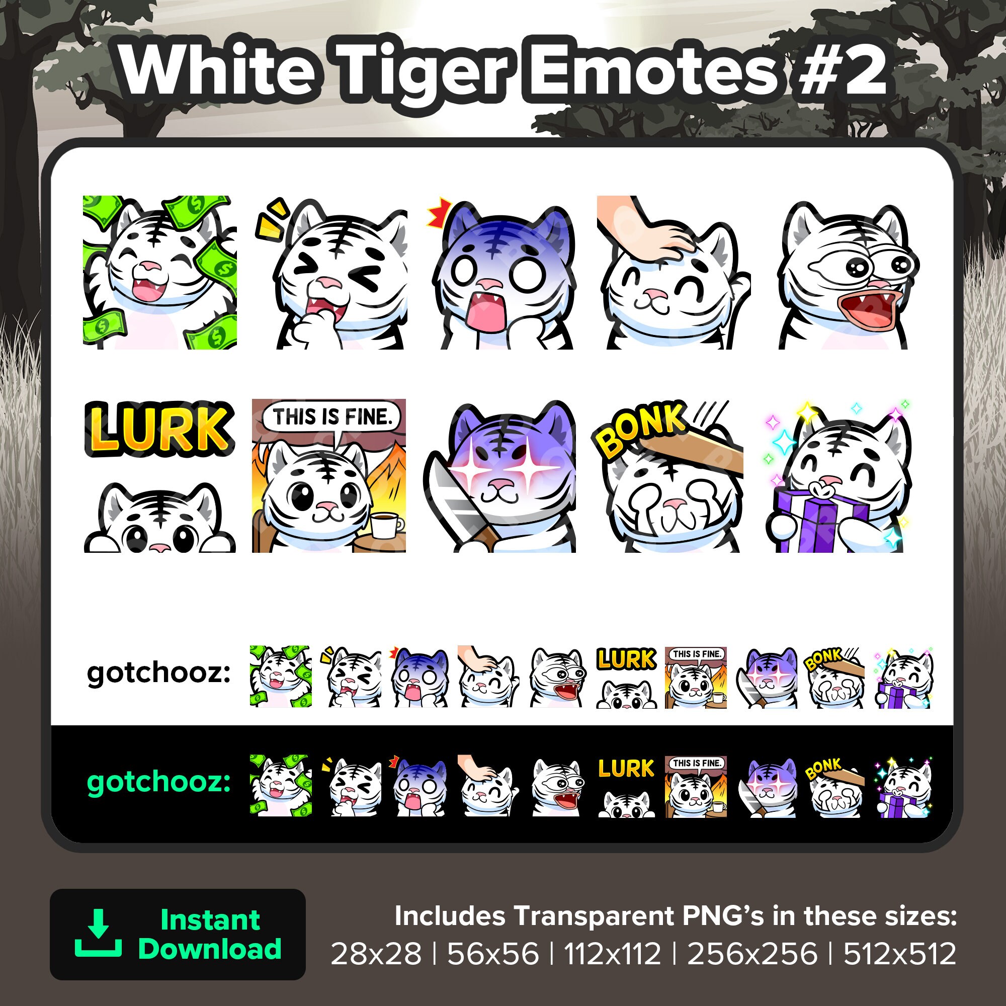 White Tiger Twitch Emotes Dono Laughing Scared Head Pat POG Lurk This ...