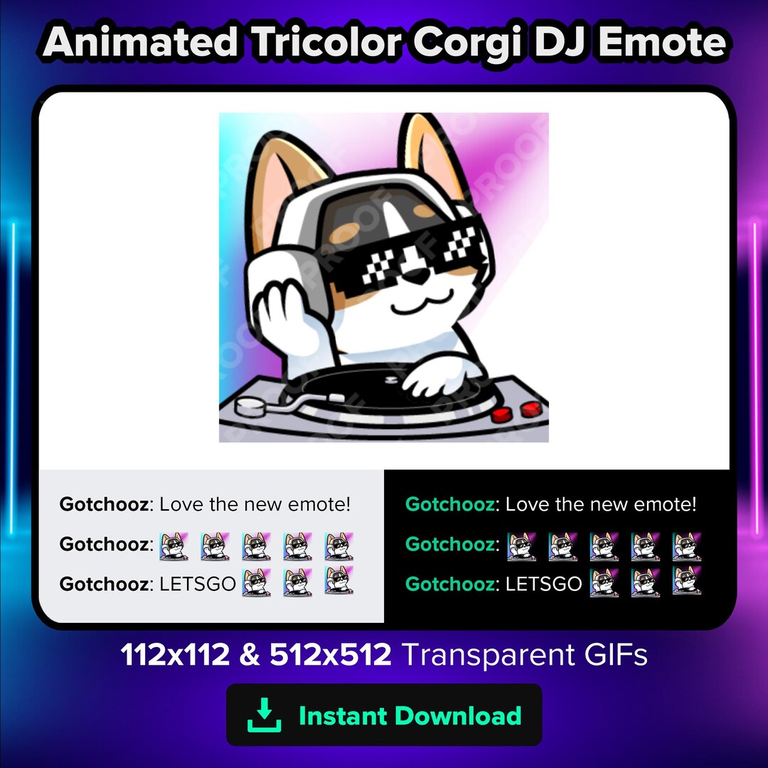 Animated Tricolor Corgi DJ Emote for Twitch, Discord, Kick, Rumble for ...