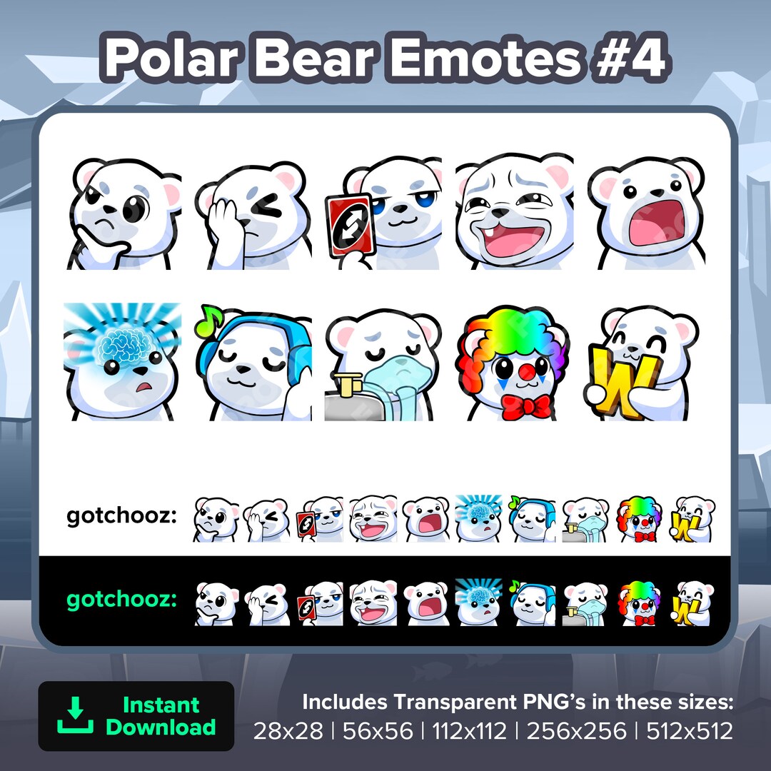 Polar Bear Twitch Emotes Facepalm Thinking Uno Reverse KEKW Gasp Big ...