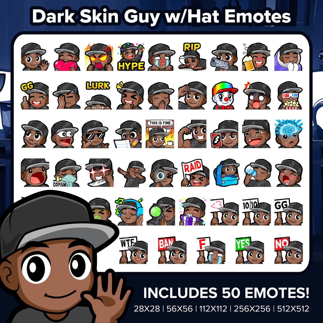 Dark Skin Guy With Hat Twitch Emotes MEGA Bundle for Streaming on ...