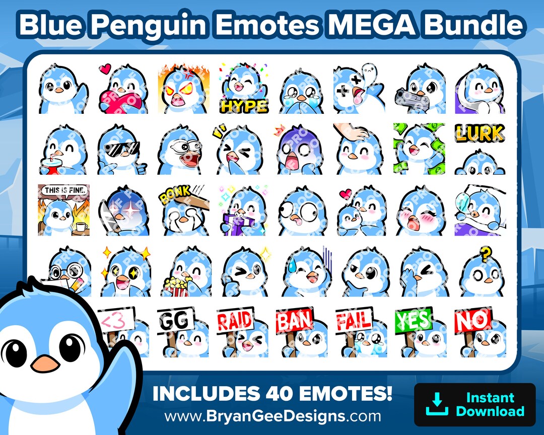 Blue Penguin Twitch Emotes MEGA Bundle for Streaming, Youtube Emotes ...