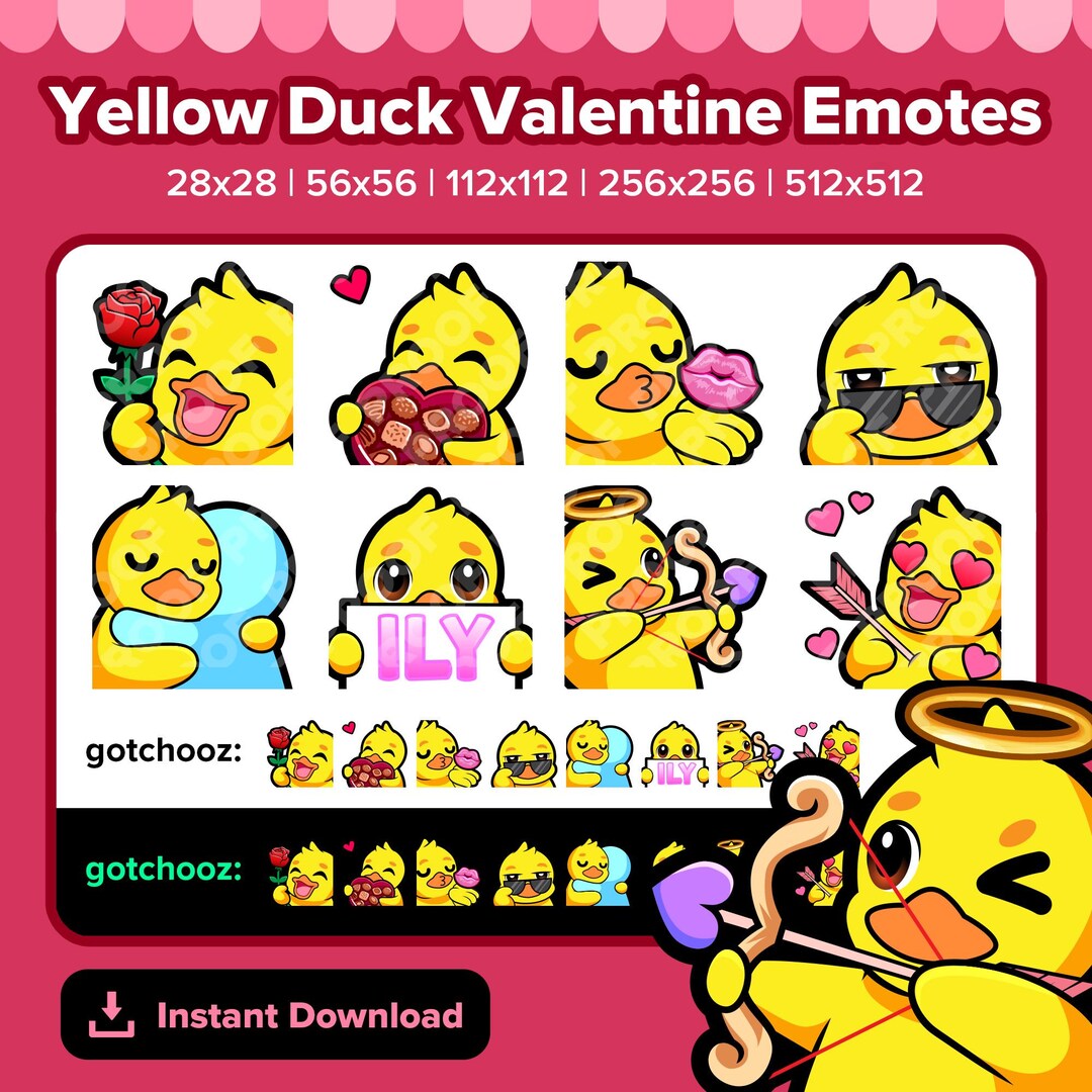 Yellow Duck Valentine Twitch Emotes for Streaming | Emotes for Youtube ...