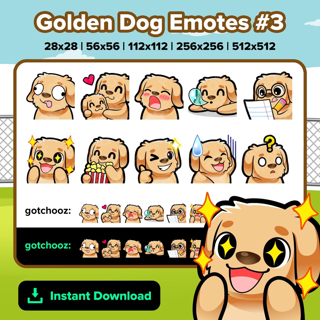 Golden Dog Twitch Emotes Derp Hug Gasm Sleep Notes Study Wow Popcorn ...