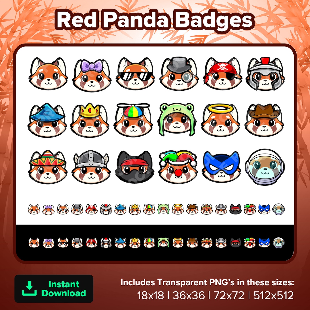 Red Panda Twitch Badges Bit Badges Channel Points Discord Badges ...