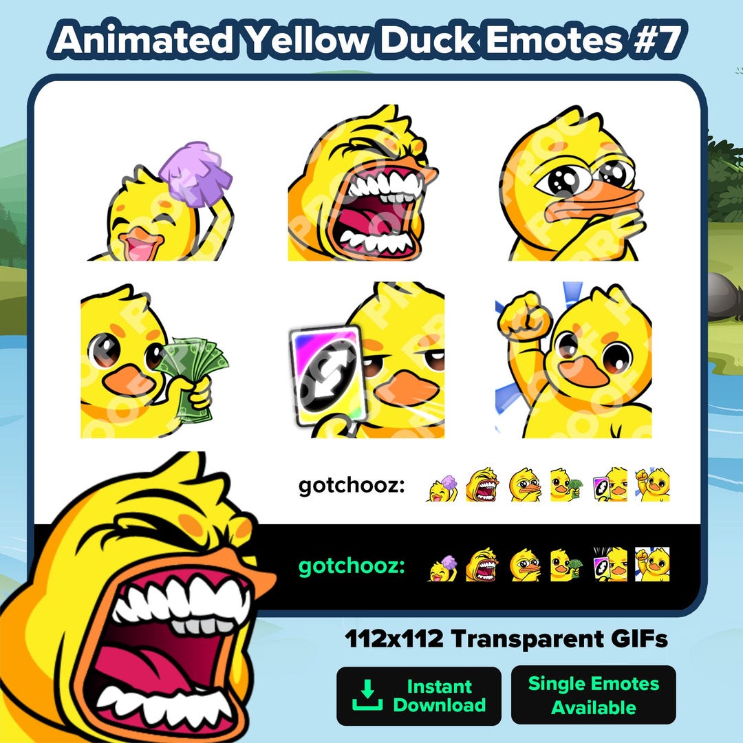 Animated Yellow Duck Twitch Emotes Cheer, LETSGO, Peace Out, Take My ...