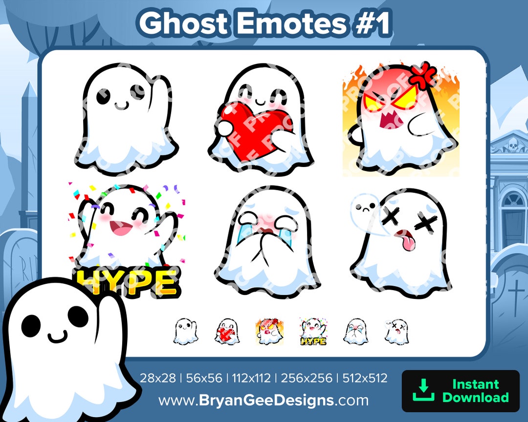 Ghost Twitch Emotes Wave Love Heart Rage Angry HYPE Sad Cry RIP Youtube ...