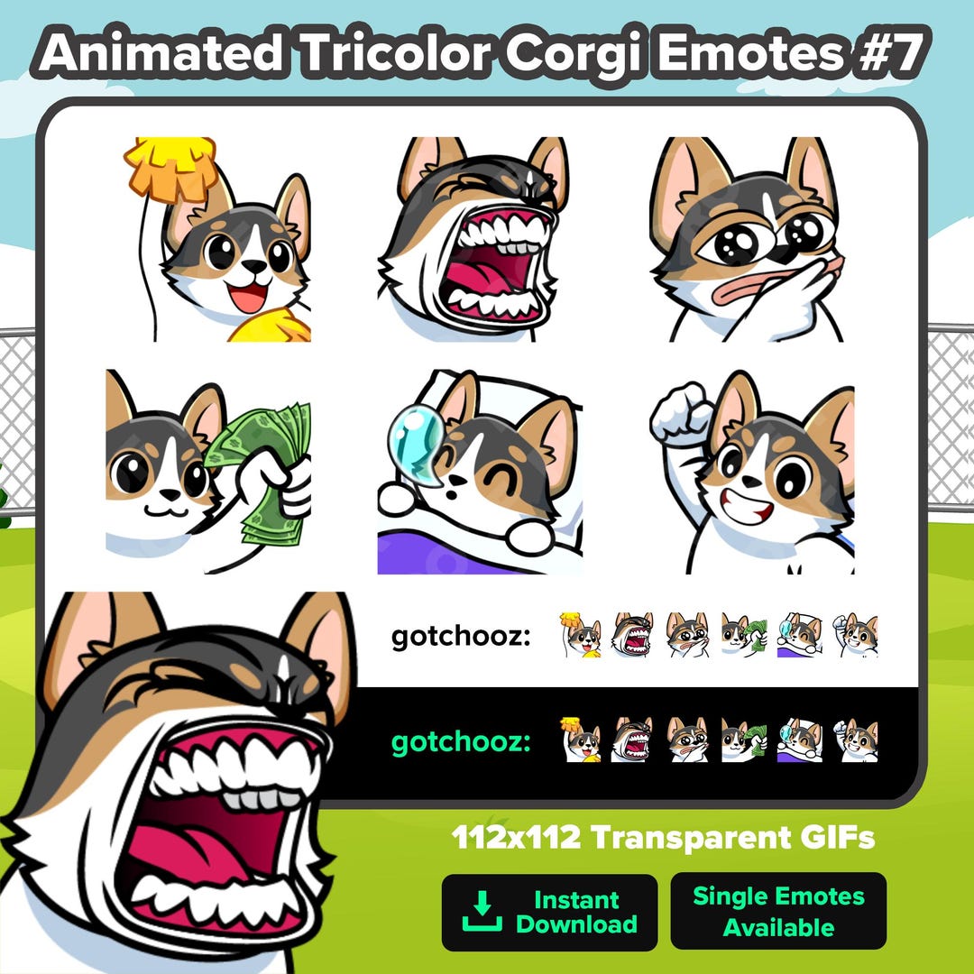 Animated Tricolor Corgi Dog Emotes Pack #7 | Cheer, LETSGO, Peace Out ...