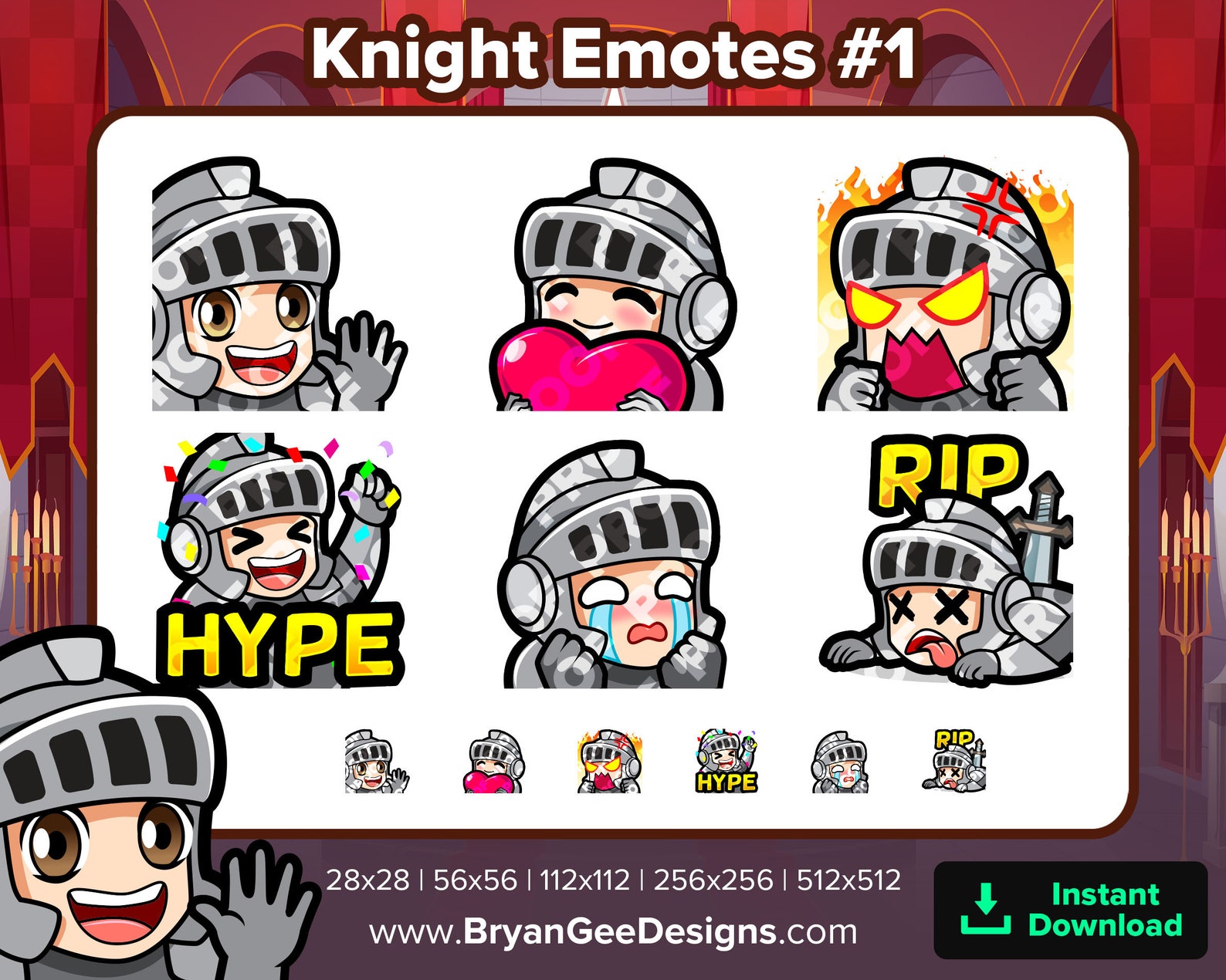 Knight Twitch Emotes Wave Love Rage HYPE Sad RIP for Streaming - Etsy