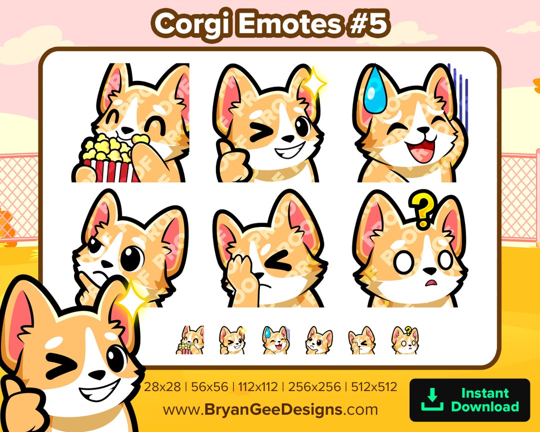 Corgi Twitch Emotes Popcorn Wink Nervous Think Facepalm Confused for ...