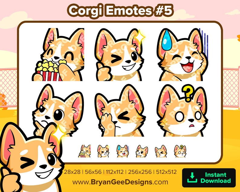 Corgi Twitch Emotes Popcorn Wink Nervous Think Facepalm - Etsy