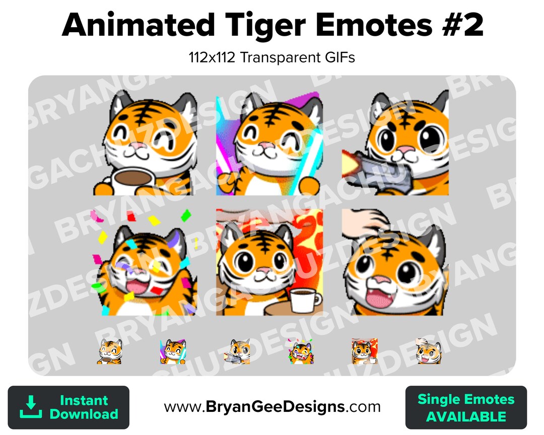 Animated Tiger Twitch Emotes Sip Rave Dance Gun Hype Party This is Fine ...