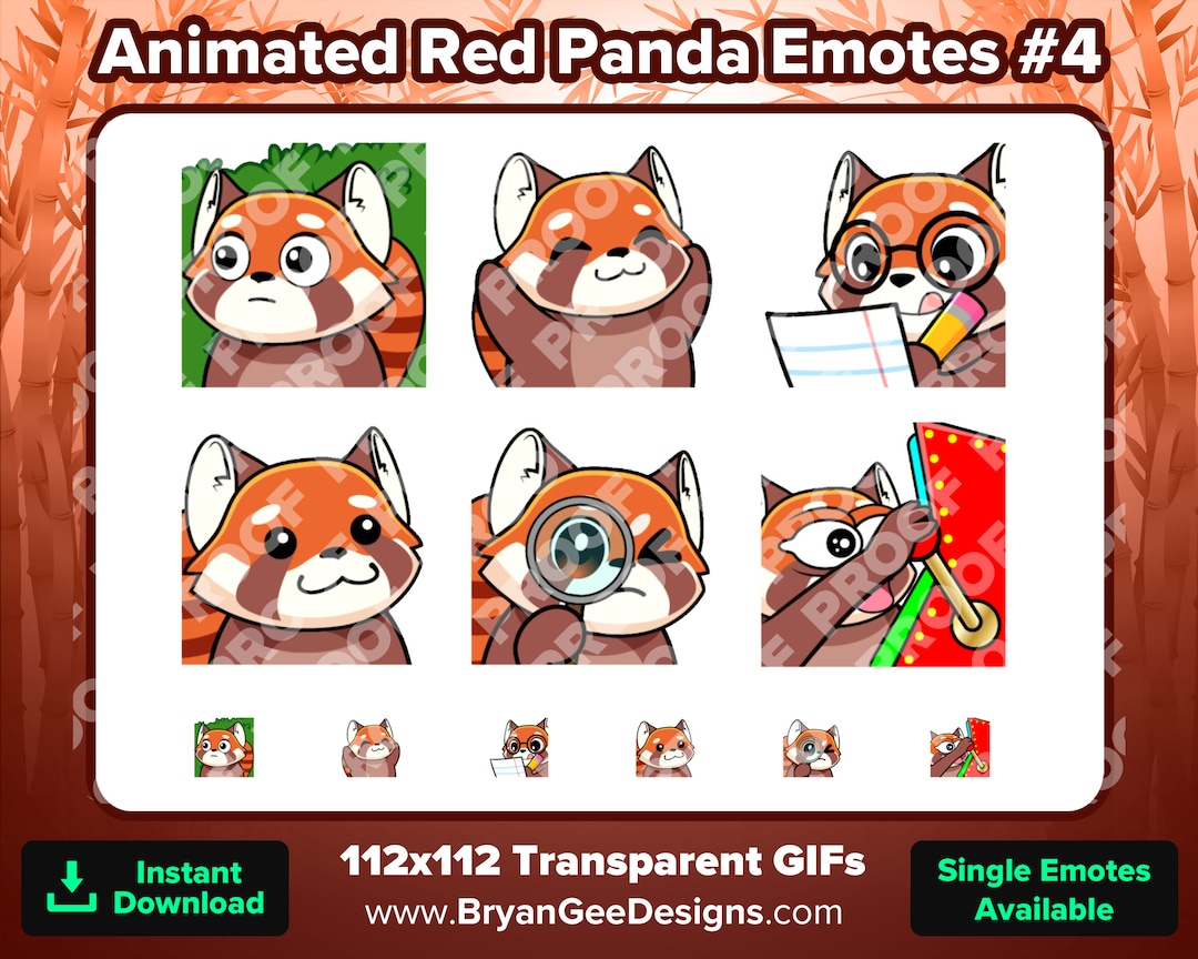 Animated Red Panda Twitch Emotes Hiding Bush, Clapping, Notes, POP, Sus ...