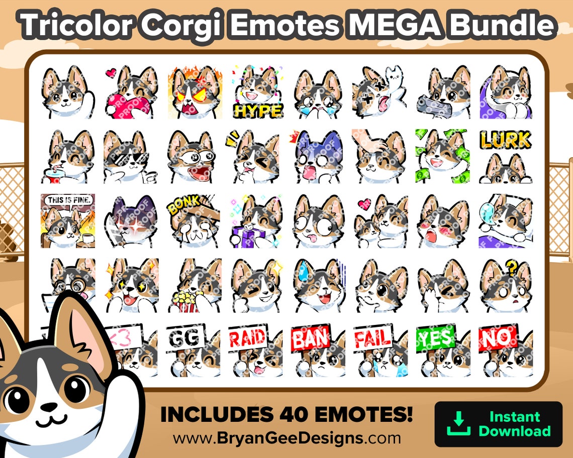 Tricolor Corgi Twitch Emotes MEGA Bundle for Streaming Youtube - Etsy