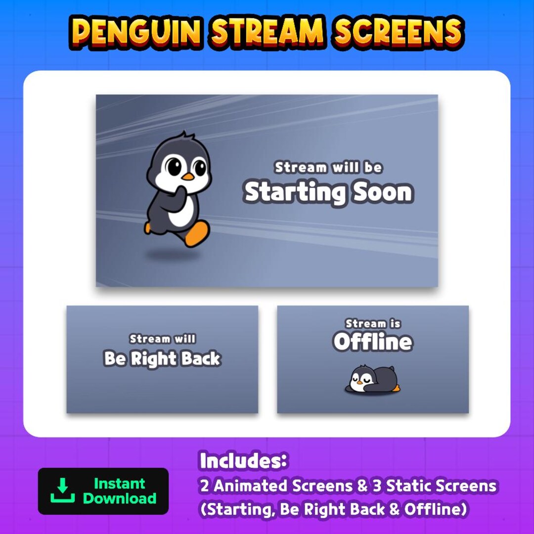 Animated Penguin Stream Screens – Starting Soon, Be Right Back ...