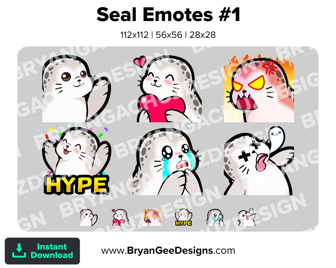 Seal Sea Lion Twitch Emotes for Streaming Wave Love Rage HYPE - Etsy