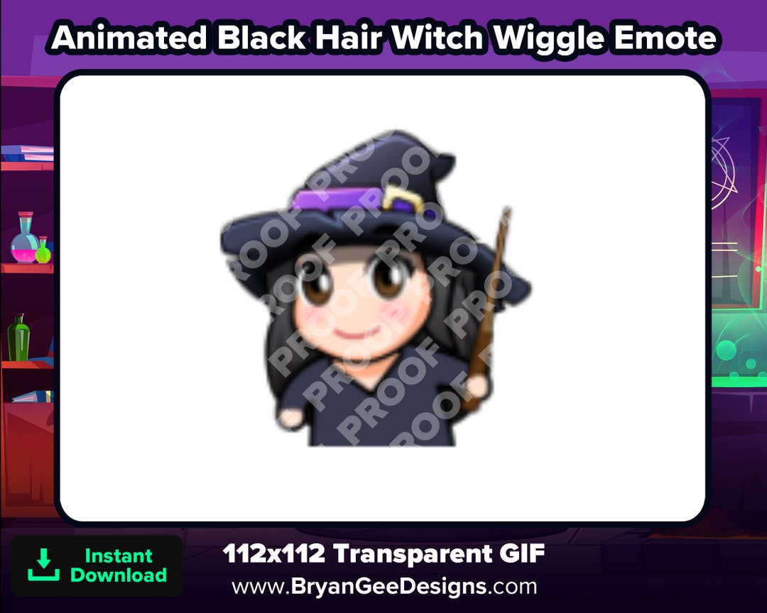 Animated Black Hair Witch Wiggle Emote for Twitch or Discord - Etsy
