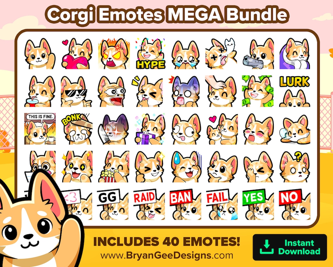 Corgi Twitch Emotes MEGA Bundle for Streaming, Youtube Emotes, Discord ...