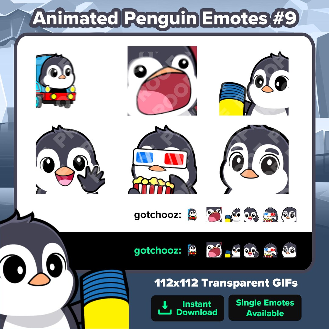 Animated Penguin Emotes Pack #9 | Hype Train, GASP, Bonk, HAI, Popcorn ...