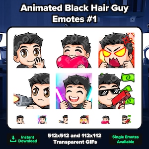 Animated Black Hair Guy Twitch Emotes Wave Love Rage Money Dono Raid ...