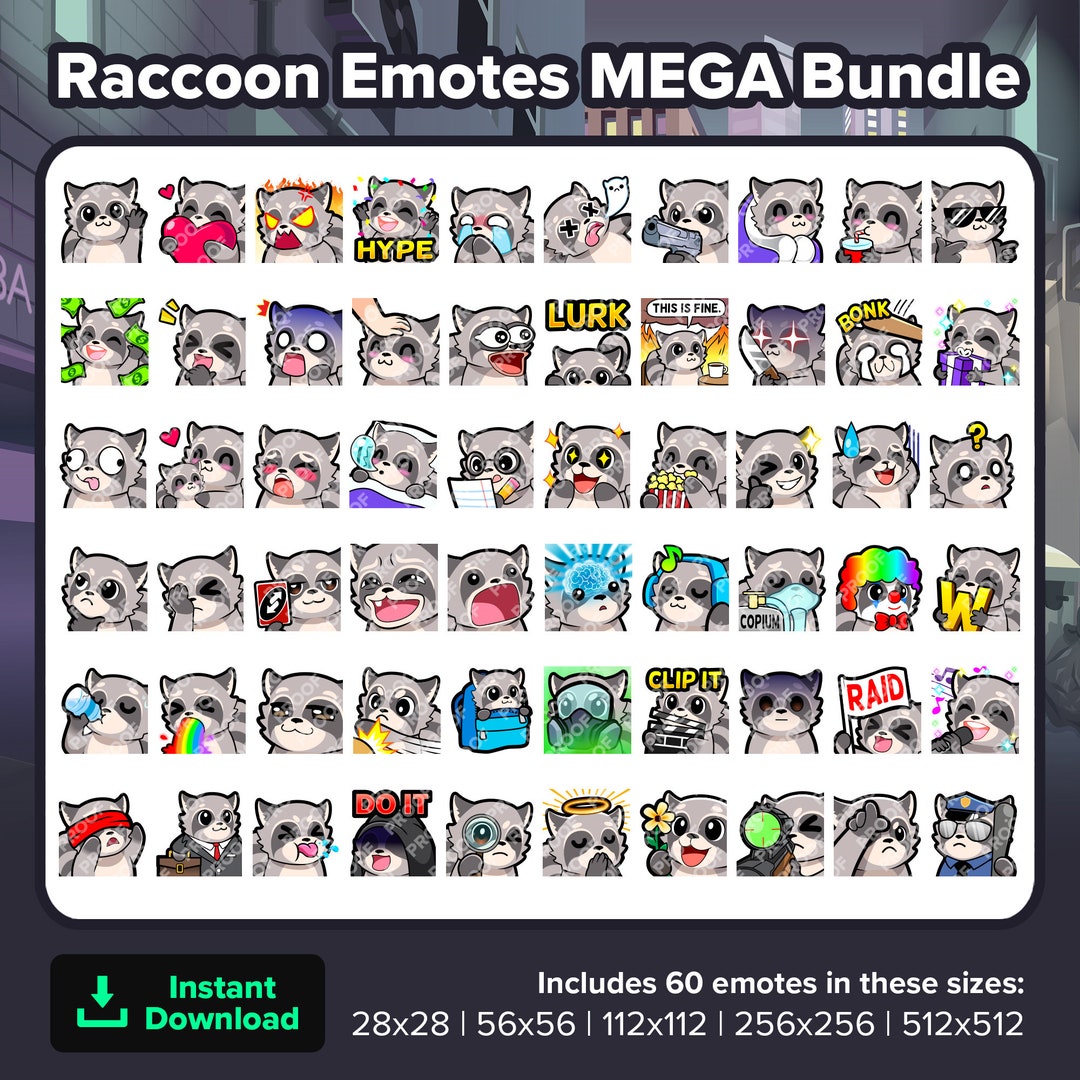 Raccoon Twitch Emotes MEGA Bundle for Streaming, Youtube Emotes ...