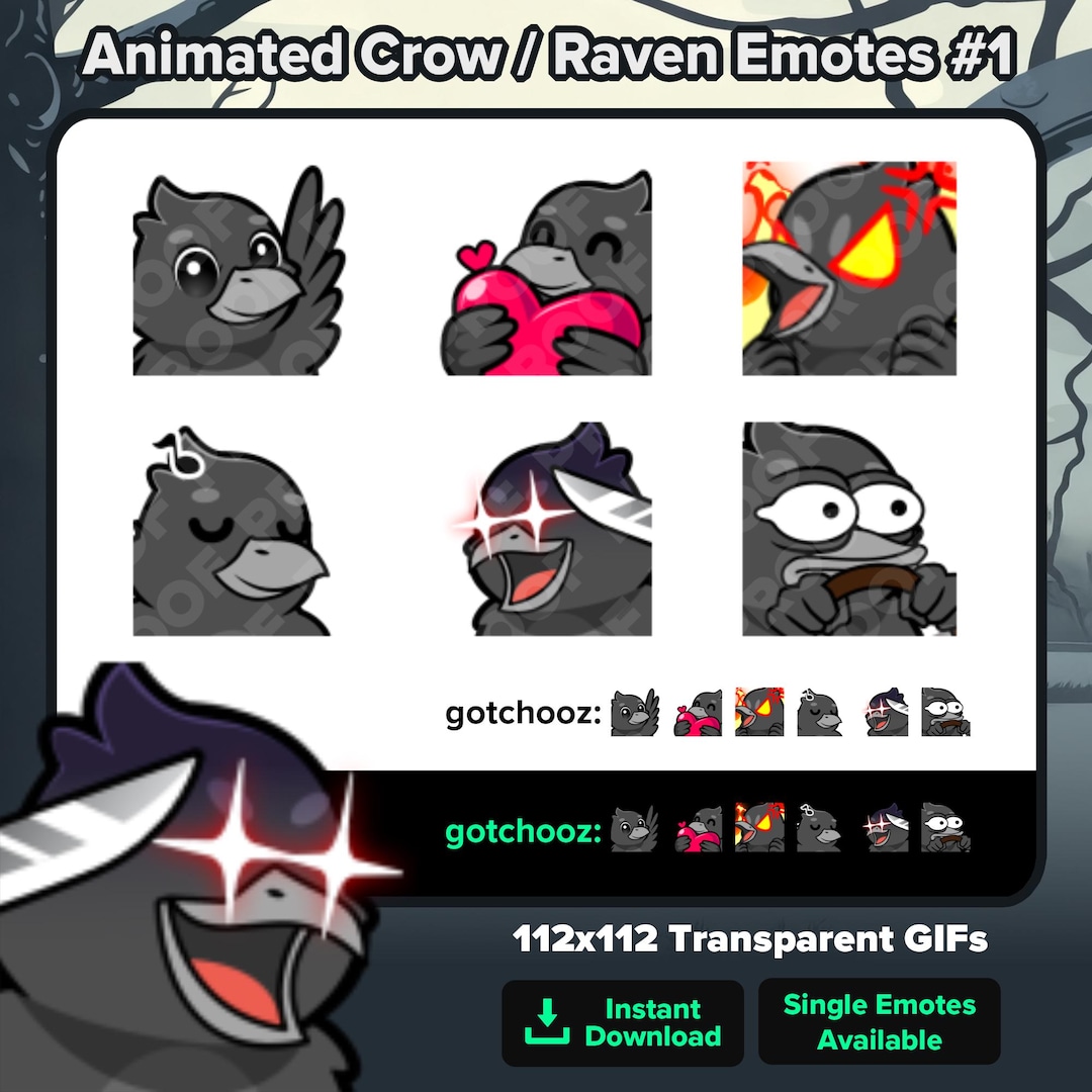 Animated Crow Emotes Pack #1 | Raven Streamer Emotes for Twitch ...